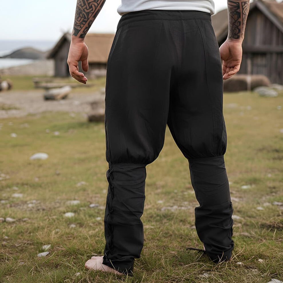 Premium Black Viking Pants | Authentic Cut with Leg Lacing – Viking Warrior