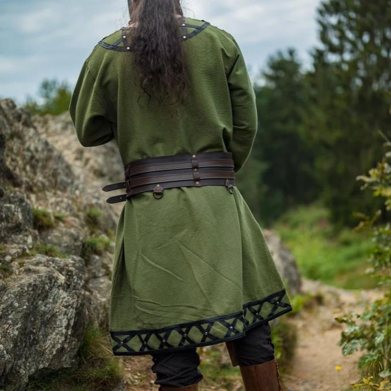 LIMITED EDITION Viking Tunic - Green with Leather Trim & Rivets