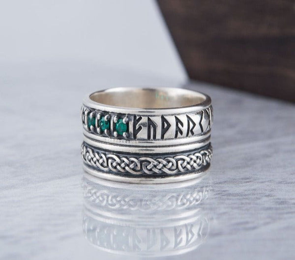Runes Symbol Ornament Ring with CZ Sterling Silver Viking Ring