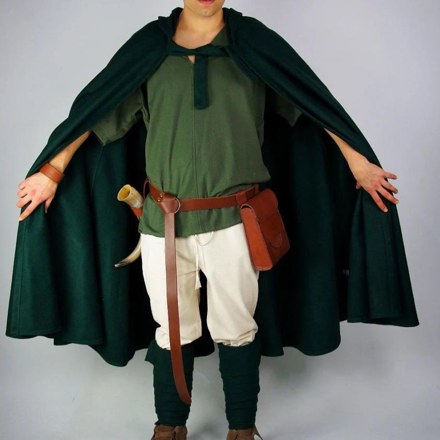 Long Wool Hooded Viking Cloak | Front Tie Closure