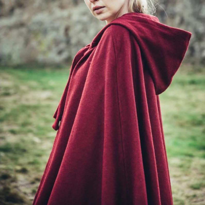 Long Wool Hooded Viking Cloak | Front Tie Closure